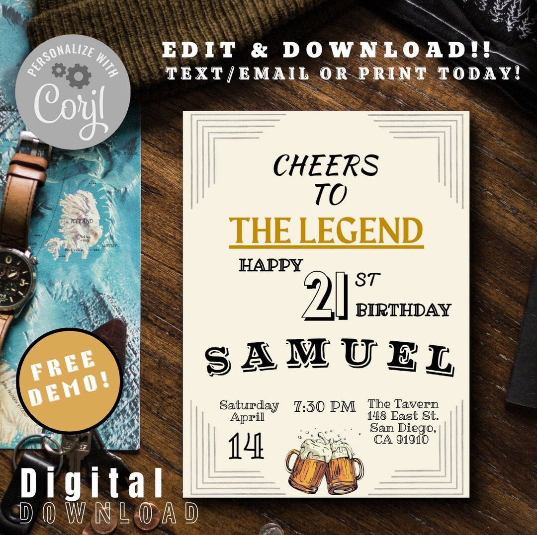 EDITABLE Cheers Party Invitation, Mens Birthday Invitation, Cheers ...