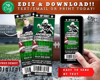 EDITABLE Football Birthday Invitation, Football Ticket Invitation ...