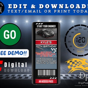 EDITABLE Racing Birthday Invitation, Race Car Ticket Invitation, Racing ...