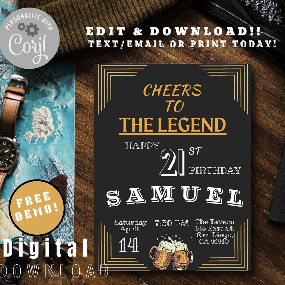 EDITABLE Cheers Party Invitation, Mens Birthday Invitation, Cheers ...