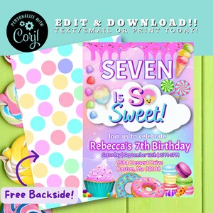 EDITABLE so Sweet Party Invitation, Dessert Birthday Invitation, Donut ...