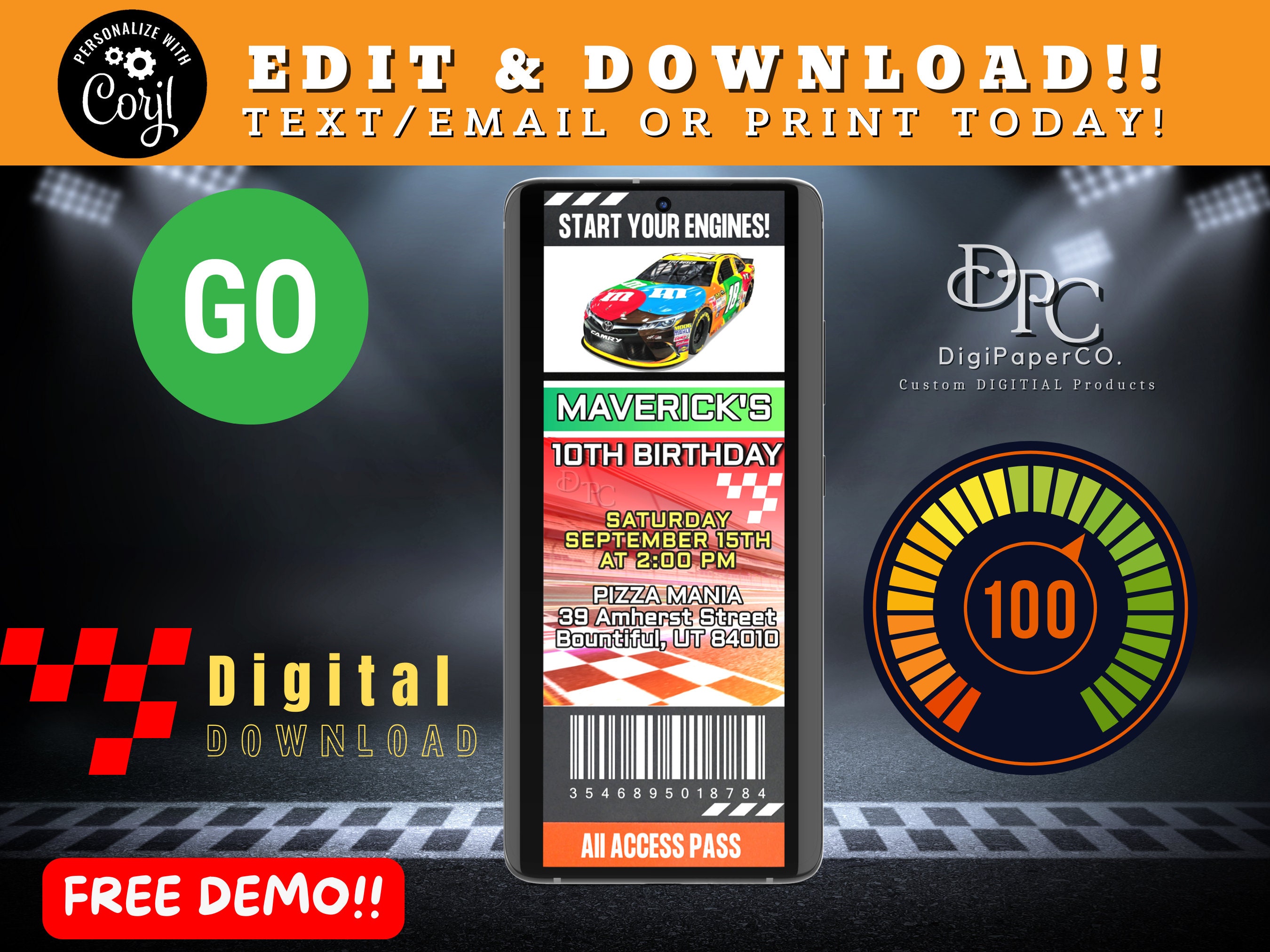 Racing Birthday Invitation, Race Car Ticket Invitation, Racing Birthday ...