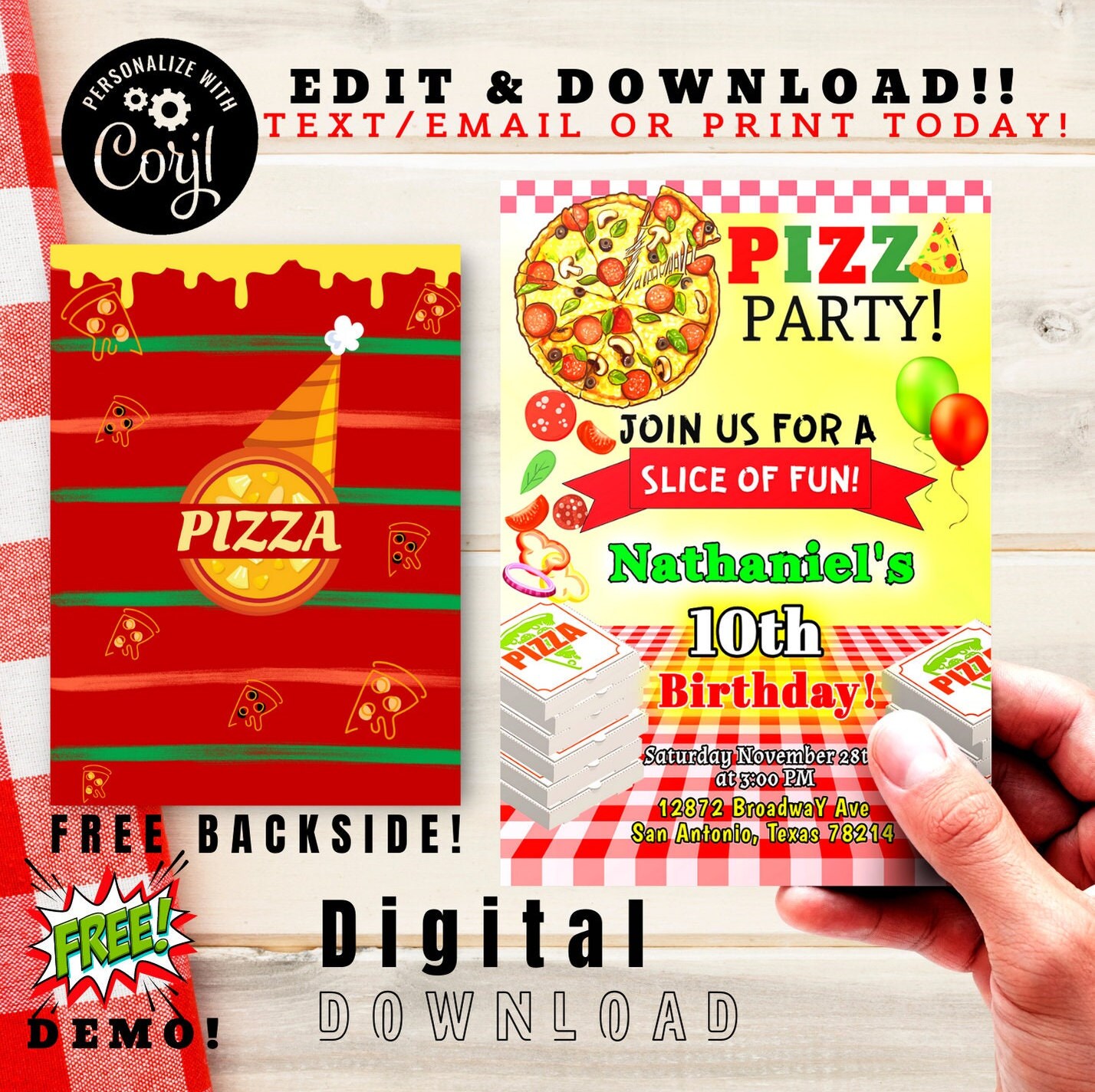EDITABLE Pizza Party Invitation, Pizza Birthday Invitation, Pizza ...