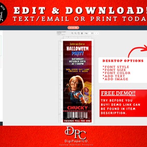 EDITABLE Chucky Halloween Party Invitation Template, Horror Movie ...