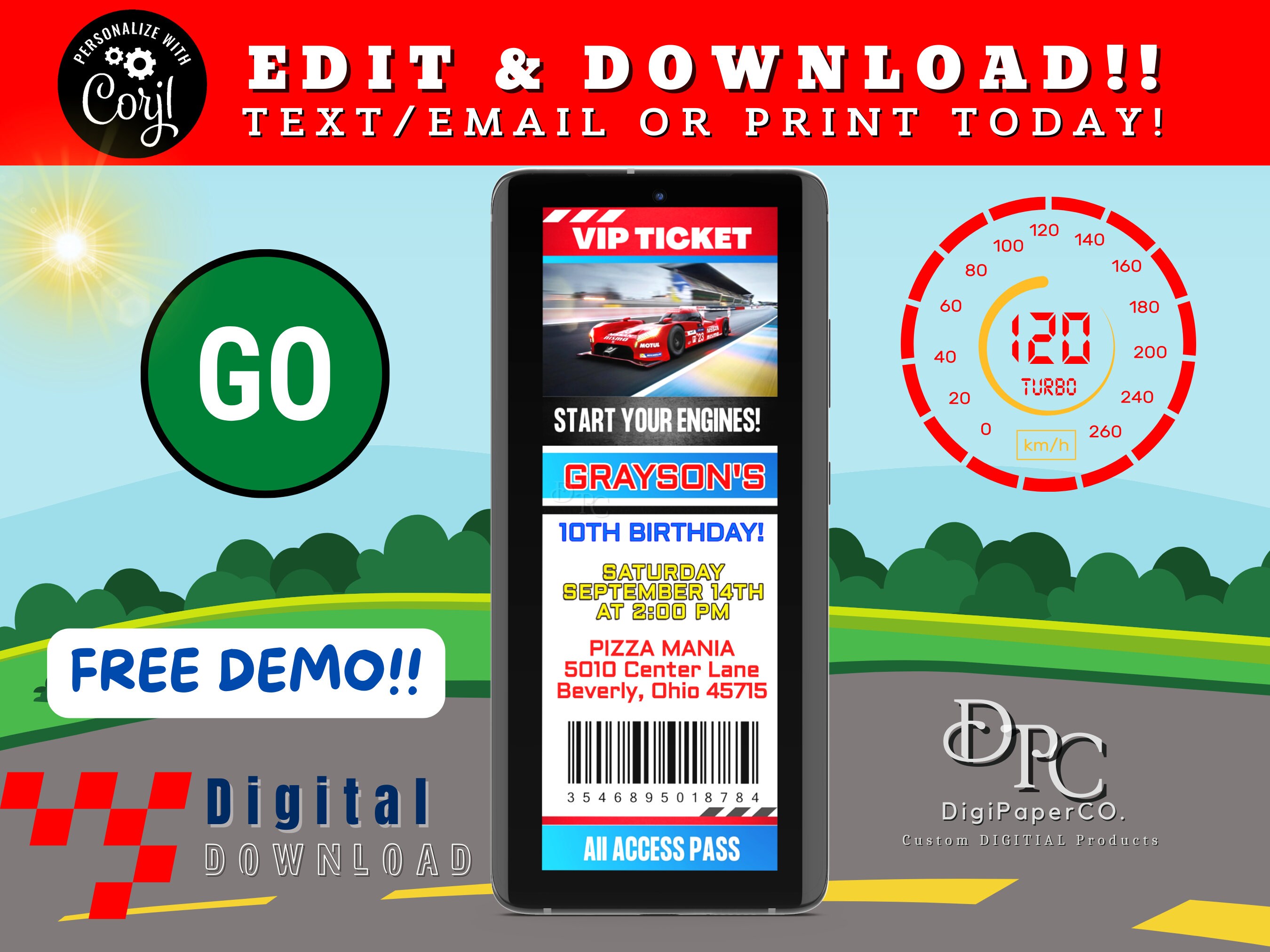 EDITABLE Race Car Birthday Invitation, Race Car Ticket Invitation ...