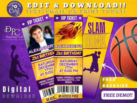 Nba Birthday Invitations All Star Sport Football, Basketball Birthday