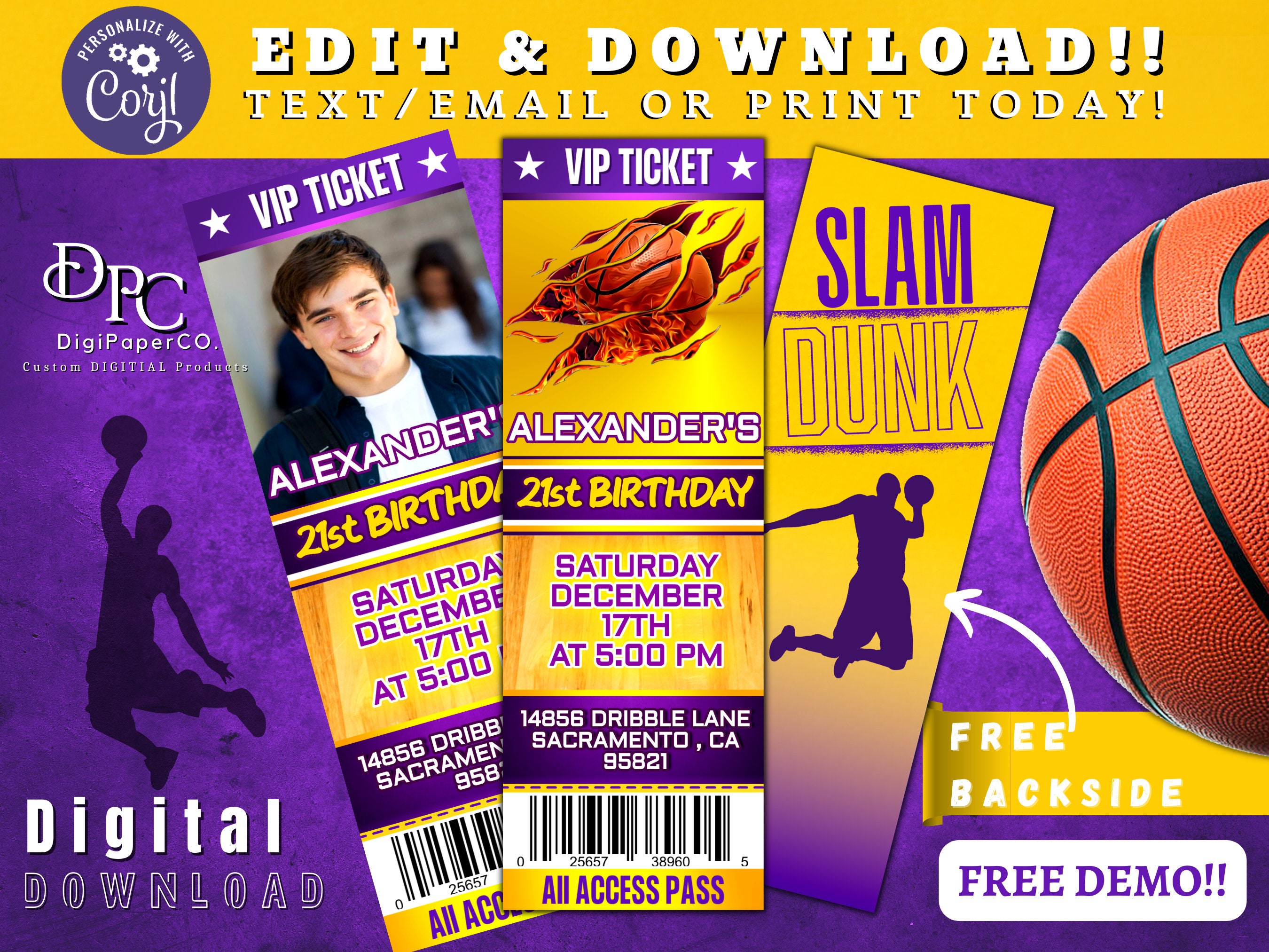 EDITABLE Basketball Birthday Invitation, Basketball Ticket Invitation ...