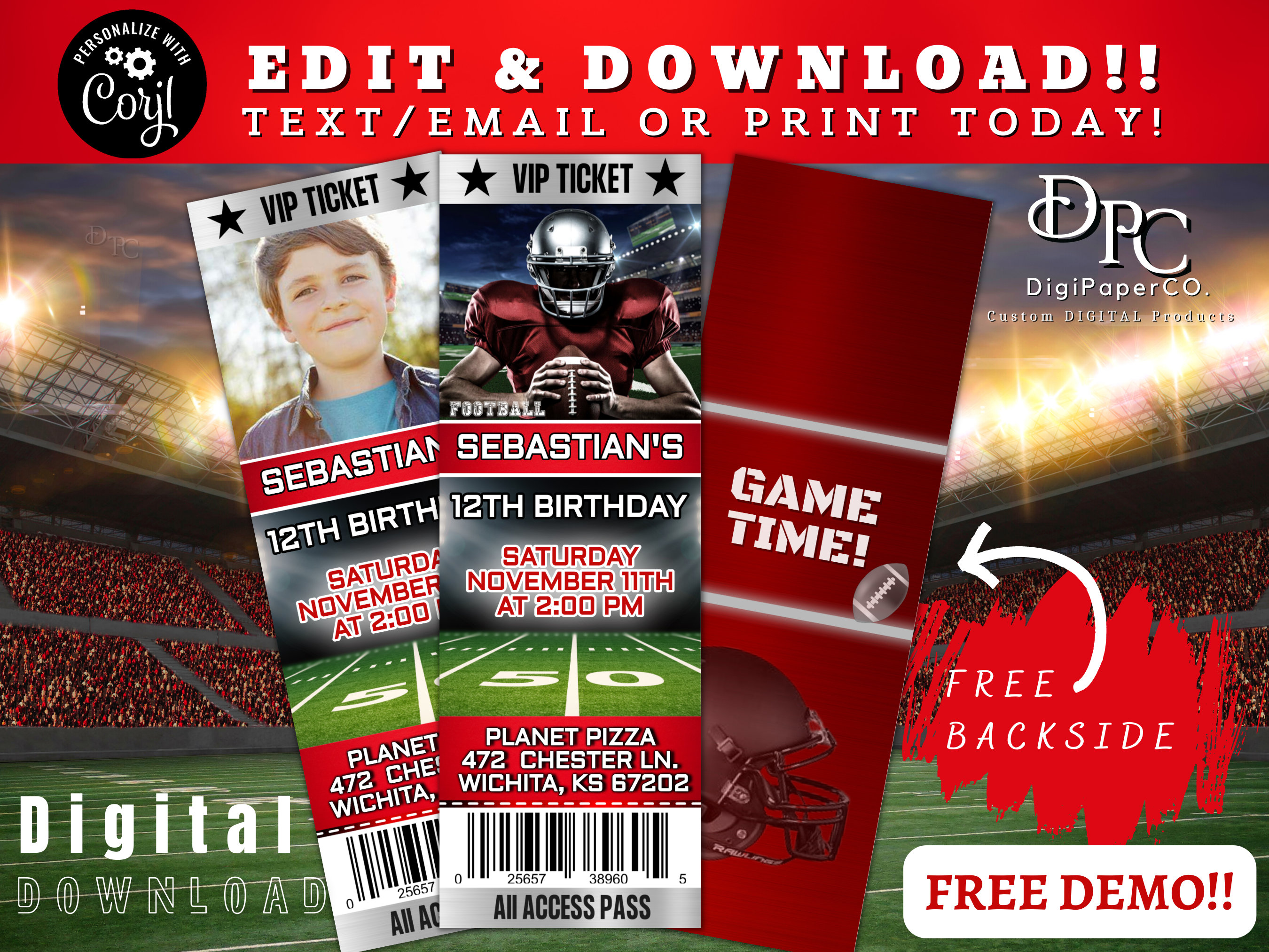 EDITABLE Football Birthday Invitation, Football Ticket Invitation ...