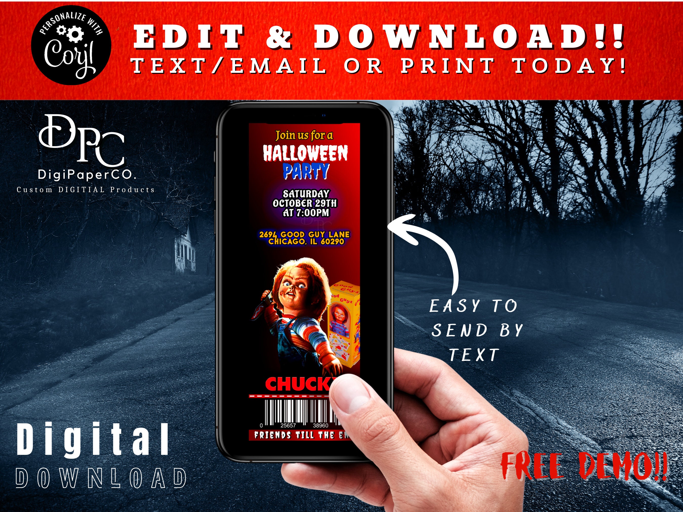 EDITABLE Chucky Halloween Party Invitation Template, Horror Movie ...