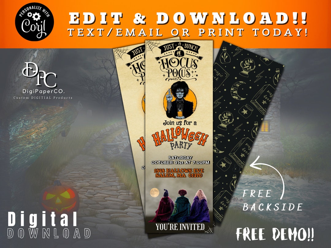 EDITABLE Hocus Pocus, Halloween Party Invite, Just a Bunch of Hocus ...