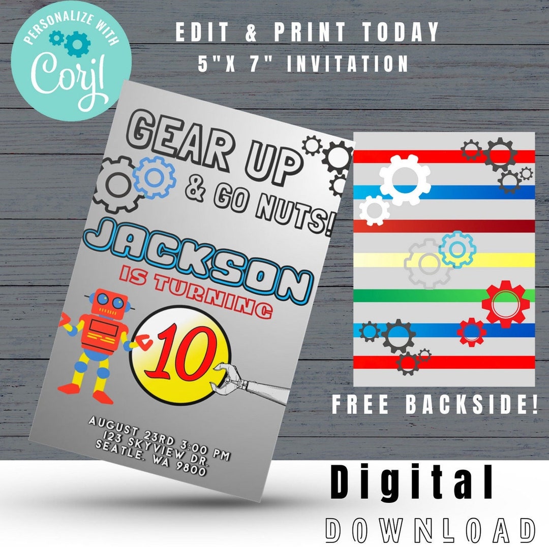 EDITABLE Robot Party Invitation, Robot Birthday Invitation, Robot Kids ...