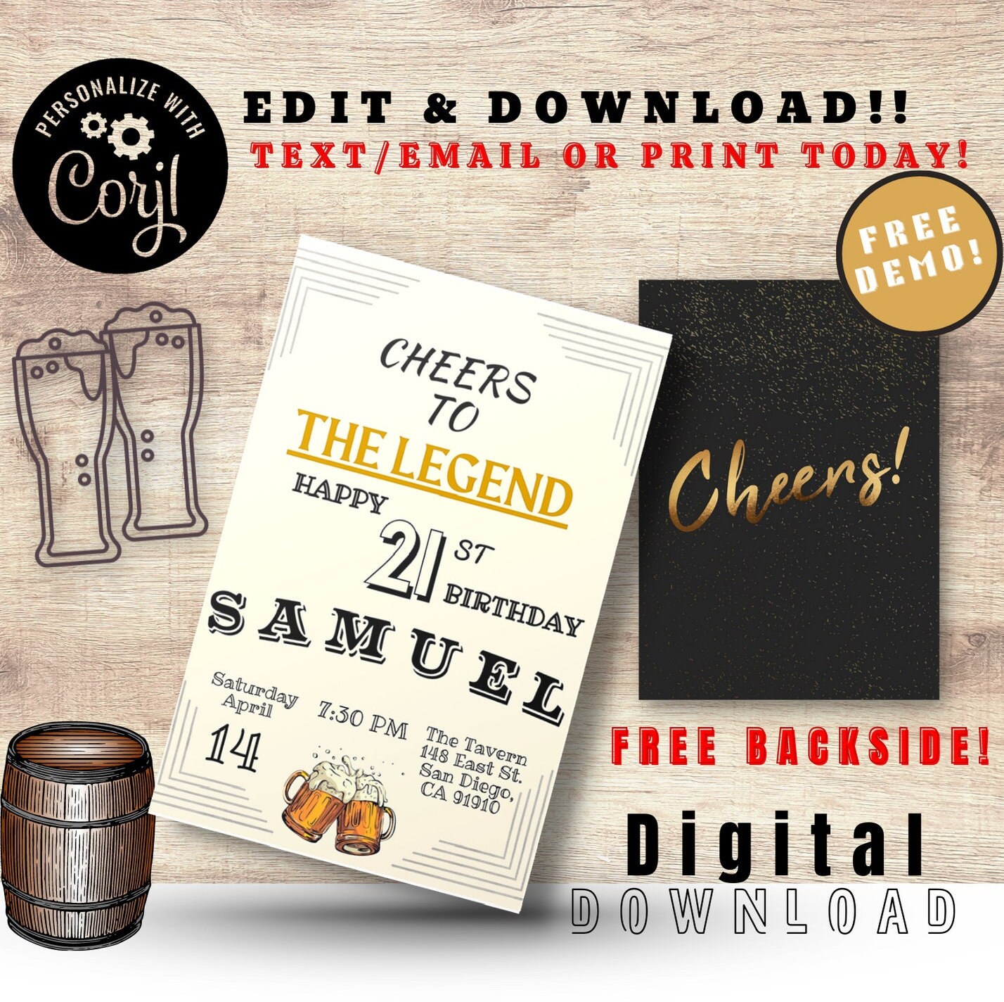 EDITABLE Cheers Party Invitation, Mens Birthday Invitation, Cheers ...