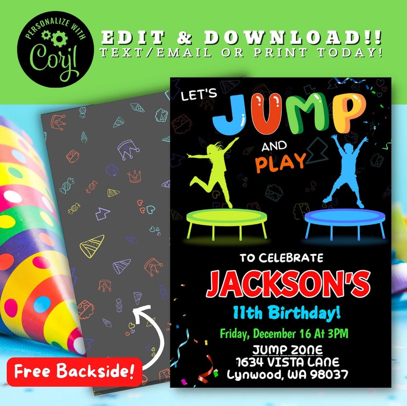 EDITABLE Jump Birthday Invitation, for Boy, for Girl, Let's Jump Party ...