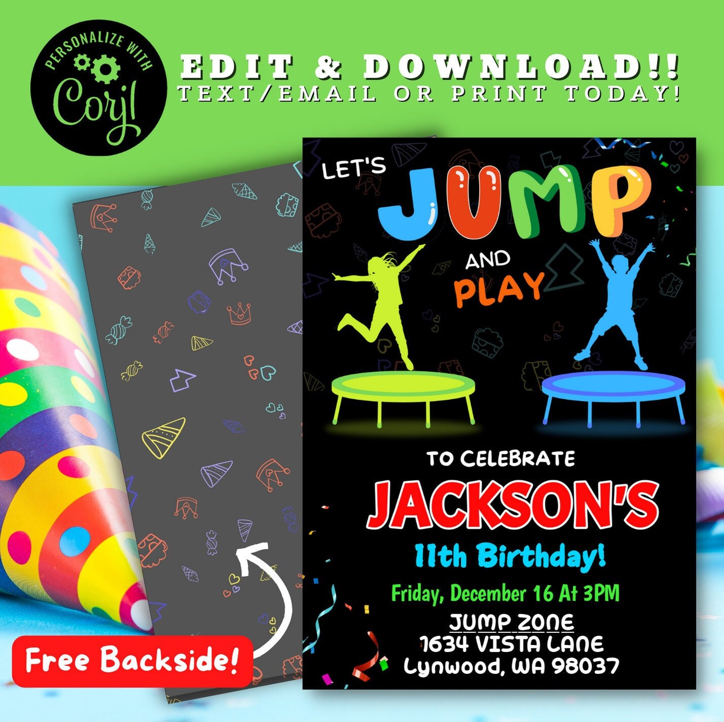 EDITABLE Jump Birthday Invitation, for Boy, for Girl, Let's Jump Party ...