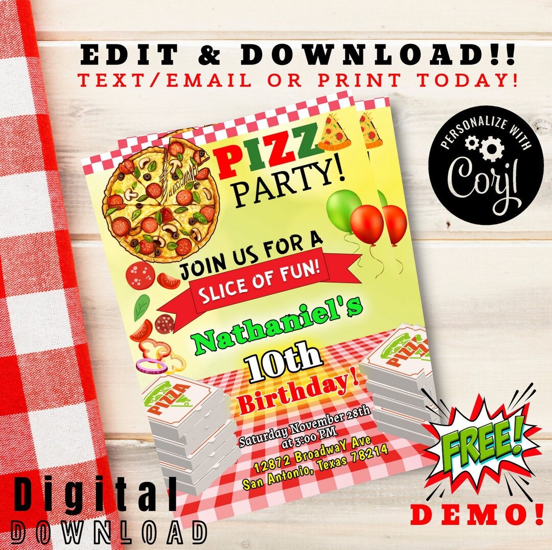 EDITABLE Pizza Party Invitation, Pizza Birthday Invitation, Pizza ...