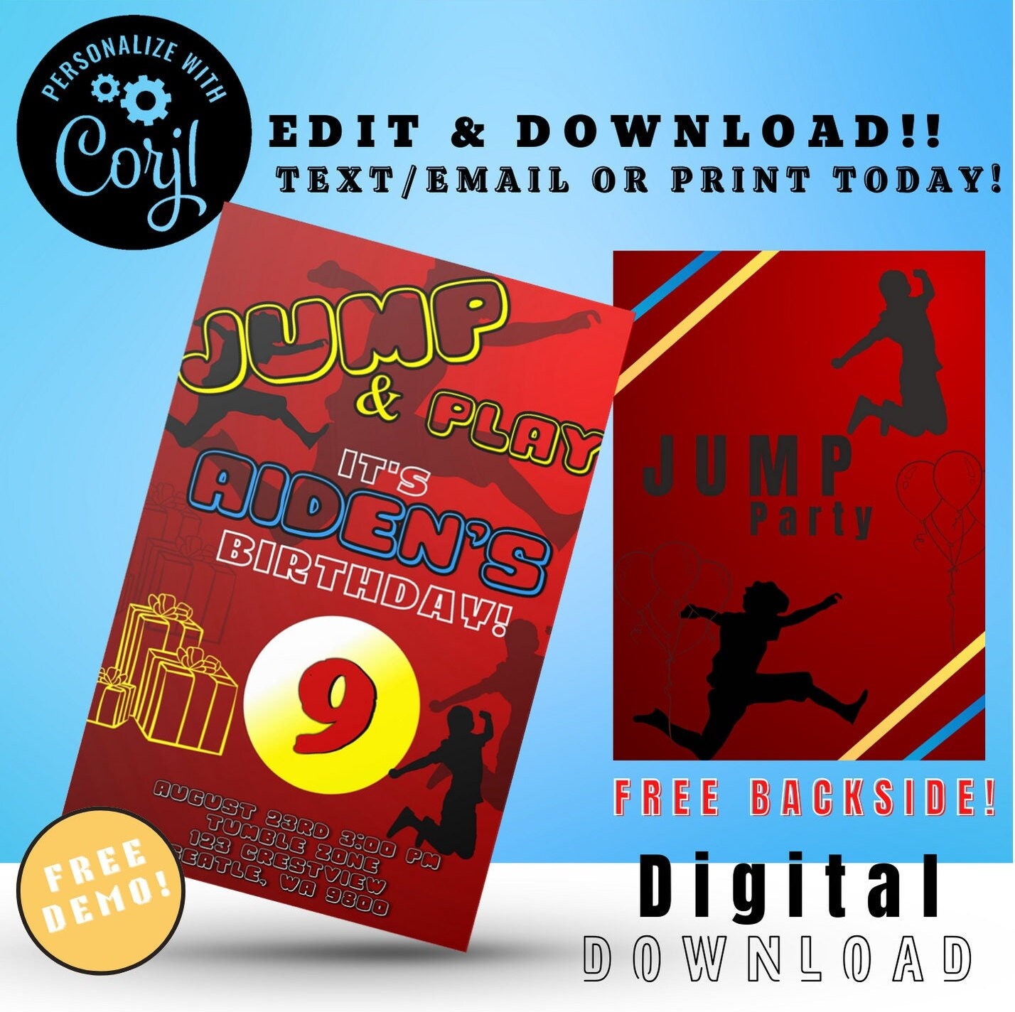 EDITABLE Jump Party Invitation, Jump and Play Birthday Invitation, Jump ...