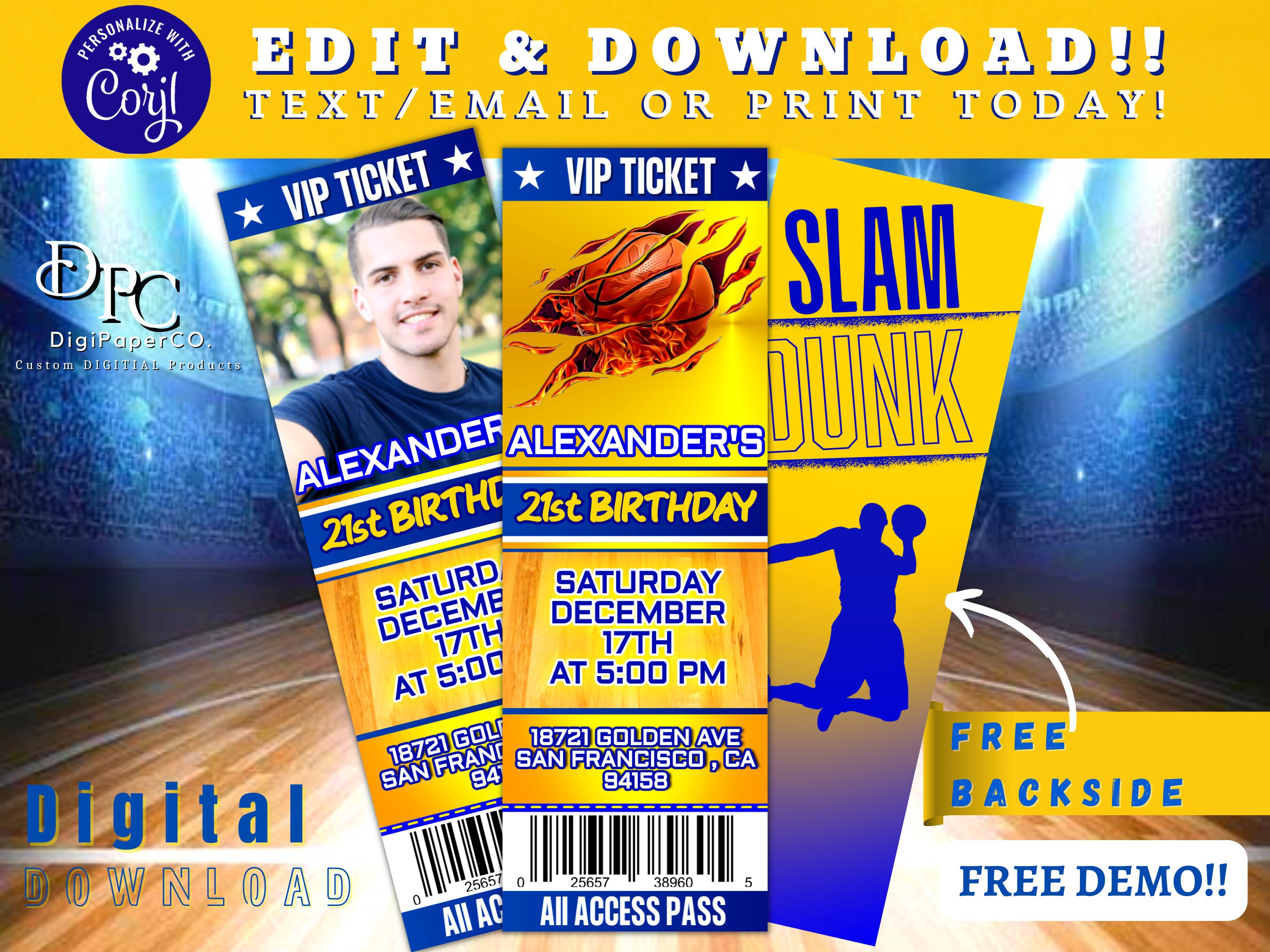 EDITABLE Basketball Birthday Invitation, Basketball Ticket Invitation ...