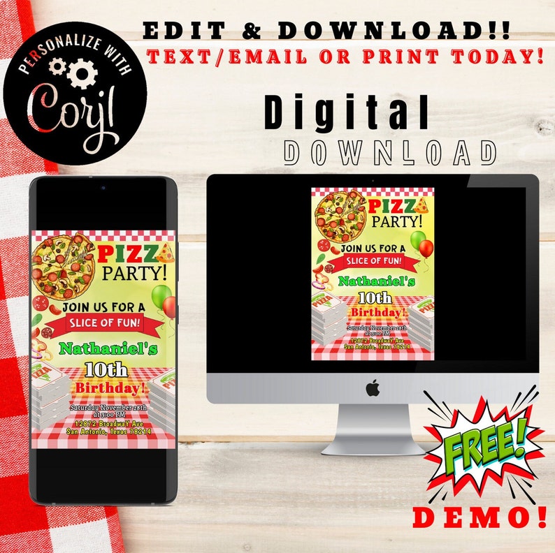EDITABLE Pizza Party Invitation, Pizza Birthday Invitation, Pizza ...