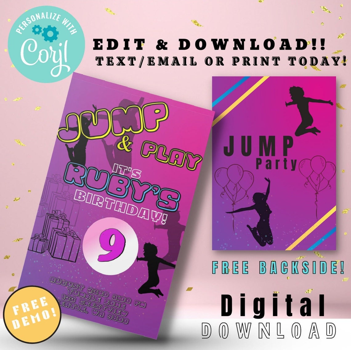 EDITABLE Birthday Jump Party Invitation Girls Birthday Party - Etsy