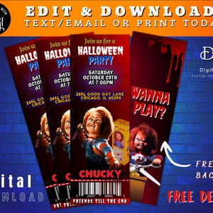 EDITABLE Chucky Halloween Party Invitation Template, Horror Movie ...