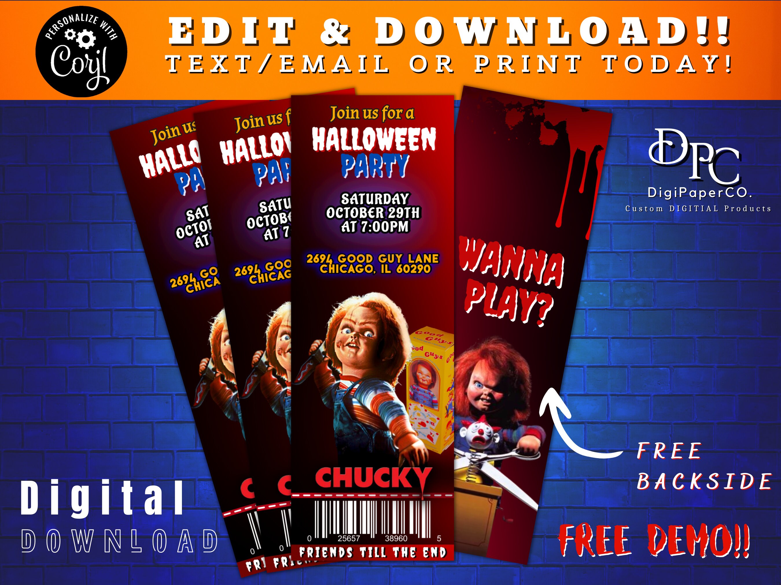 EDITABLE Chucky Halloween Party Invitation Template, Horror Movie ...