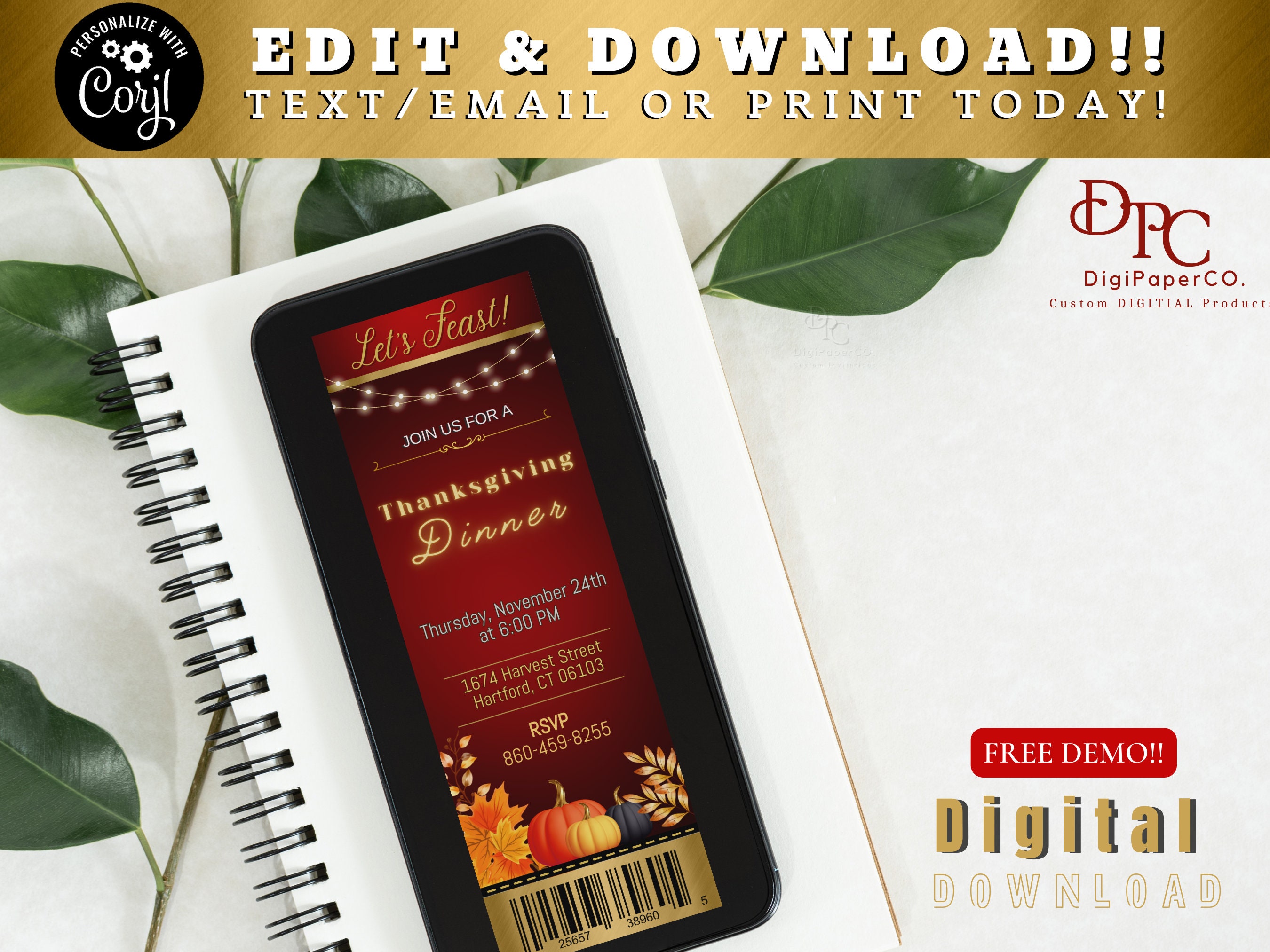 EDITABLE Thanksgiving Dinner Invitation, Thanksgiving Ticket ...