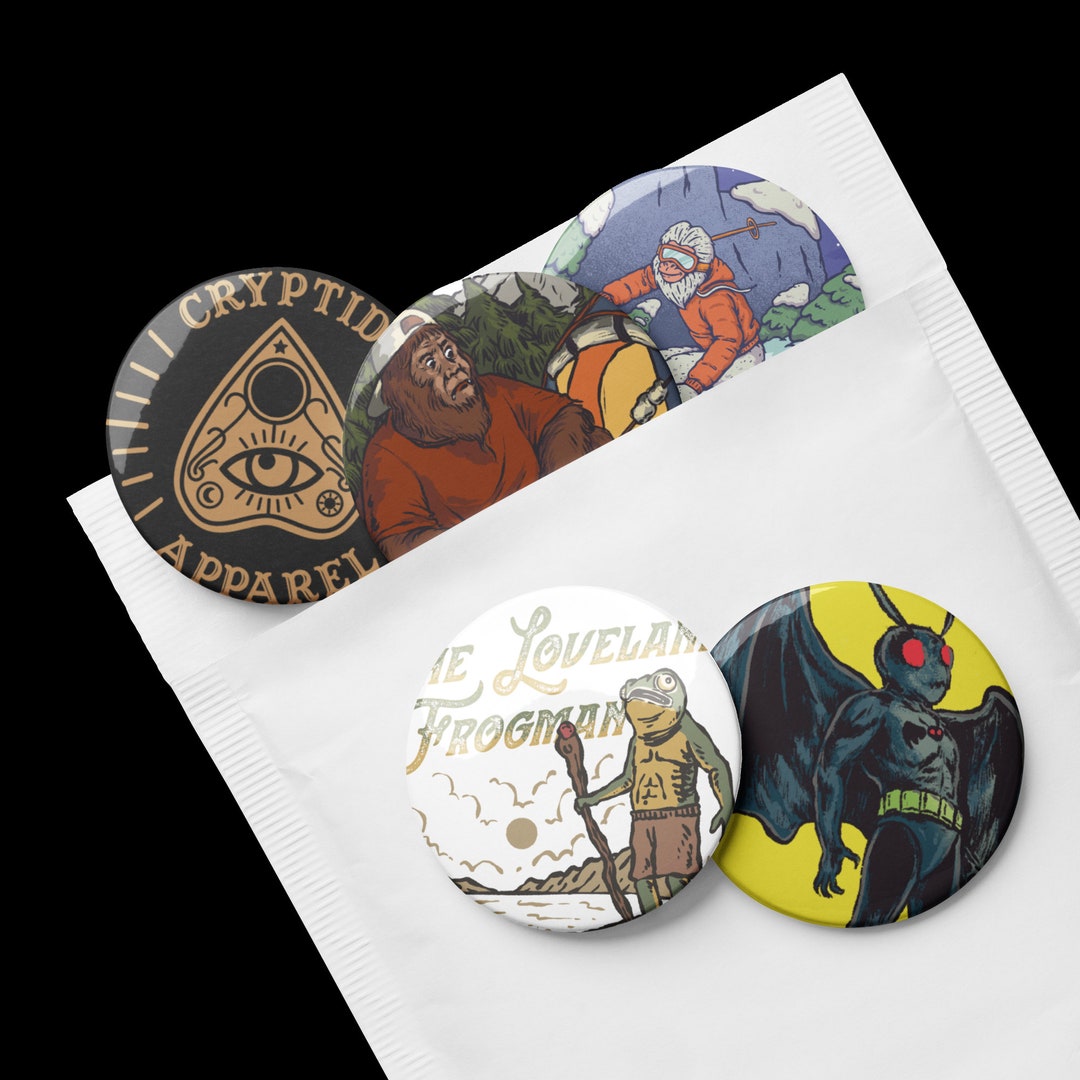 Set of Cryptids Pin Buttons - Mothman Frogman Bigfoot - Etsy