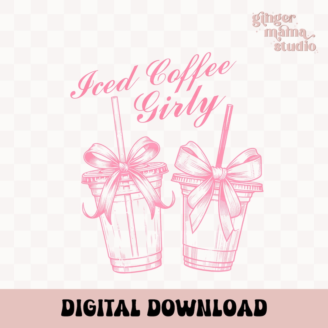 Coquette Iced Coffee Pink Bows Png, Coffee Lover, Pink Iced Coffee ...