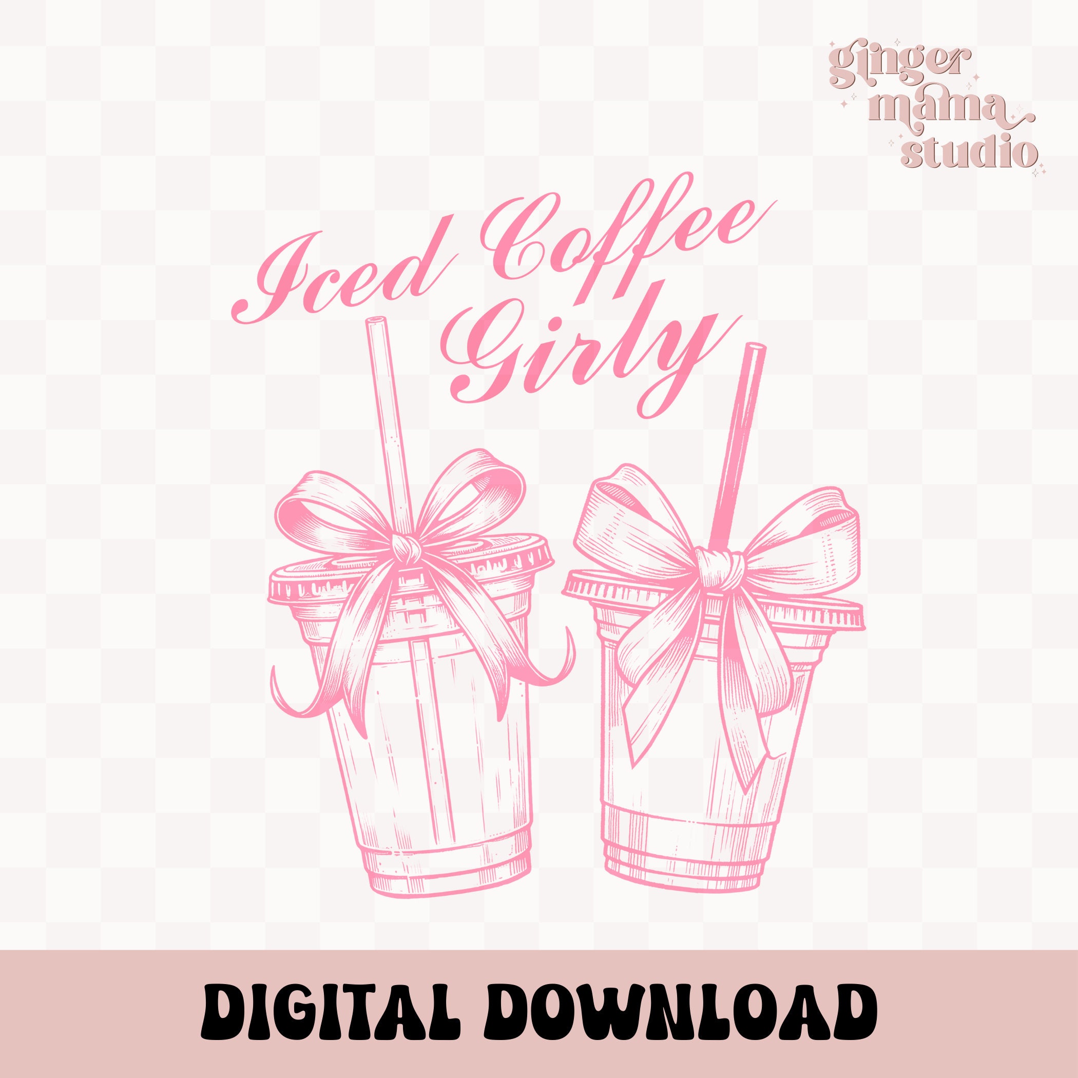 Coquette Iced Coffee Pink Bows Png, Coffee Lover, Pink Iced Coffee ...