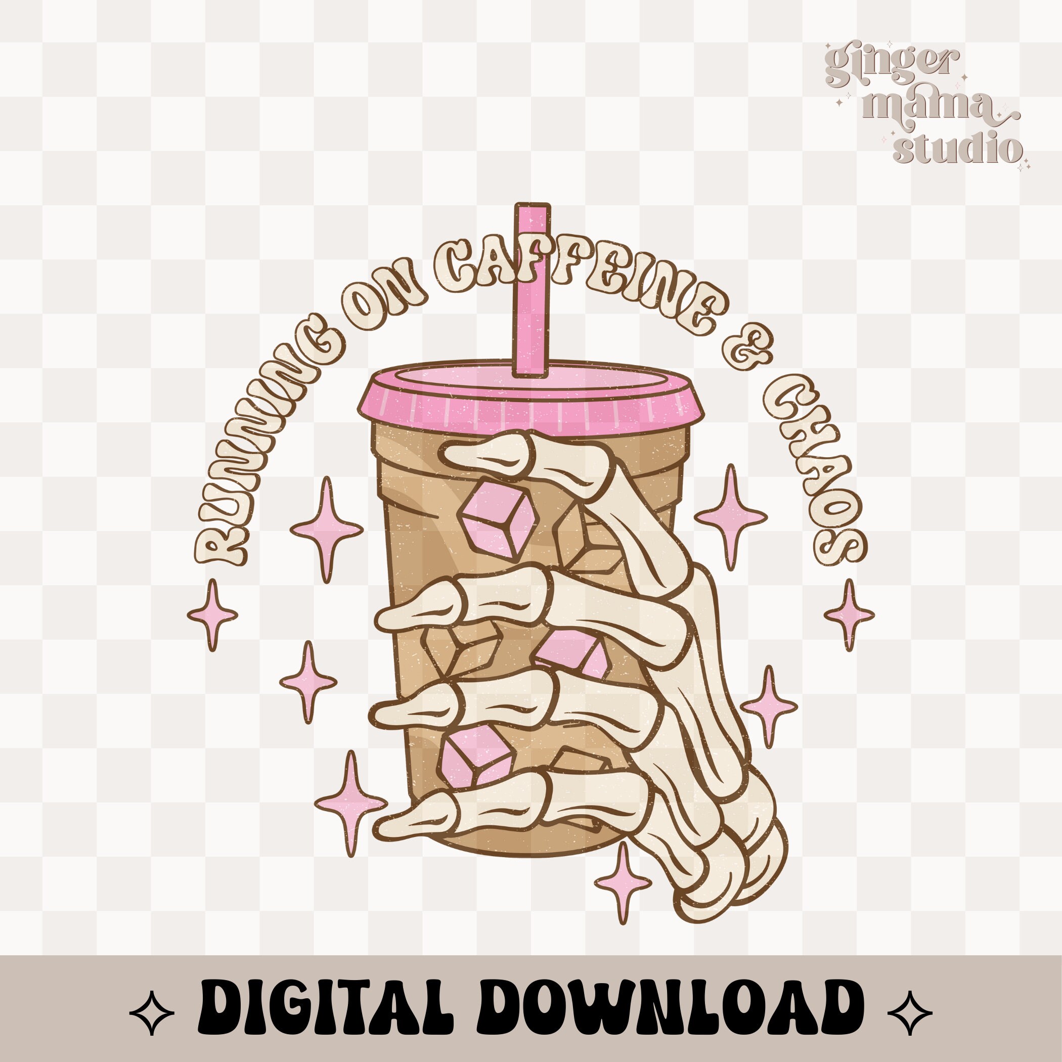 Running on Caffeine & Chaos Skeleton Retro Png, Iced Coffee Addict ...