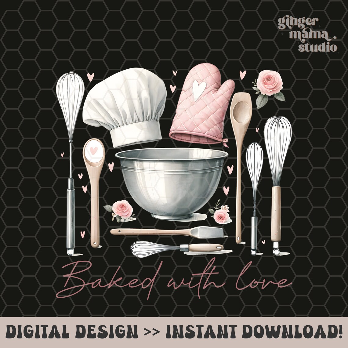 Baked With Love Png, Pink Baker, Kitchen Utensils, Baking Supplies ...