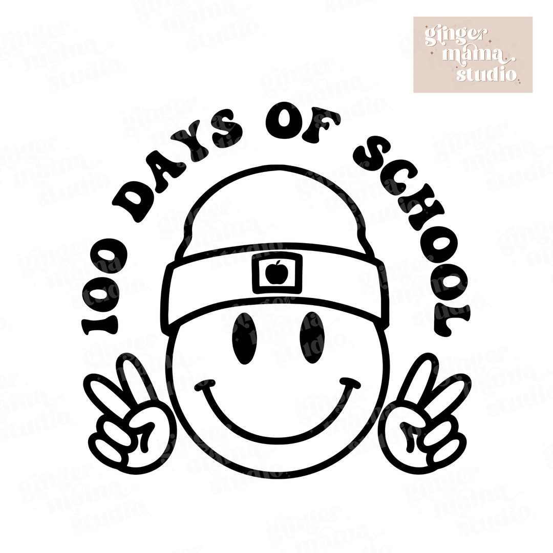 100 Days of School Retro Smiley Png, Smiley Hat Beanie, Peace Sign ...