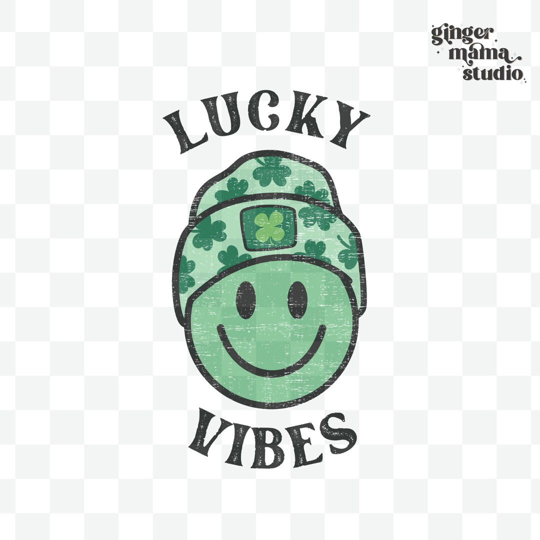 Lucky Vibes Smiley Hat Clovers Retro Png, St Patricks Day Shamrock Png ...