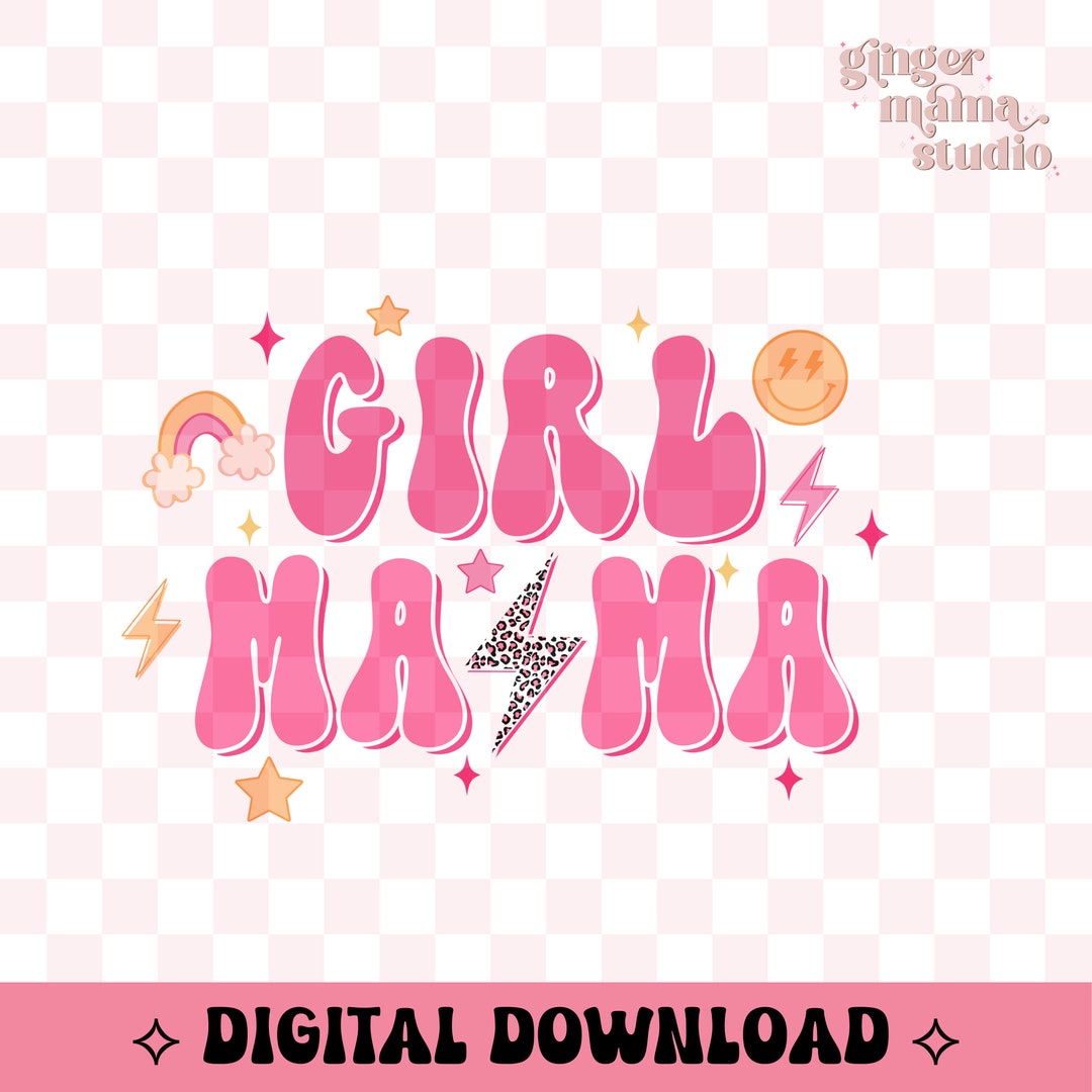 Girl Mama Pink Png, Retro Girl Mom, Bolt Groovy, Mothers Day, Mom Life ...