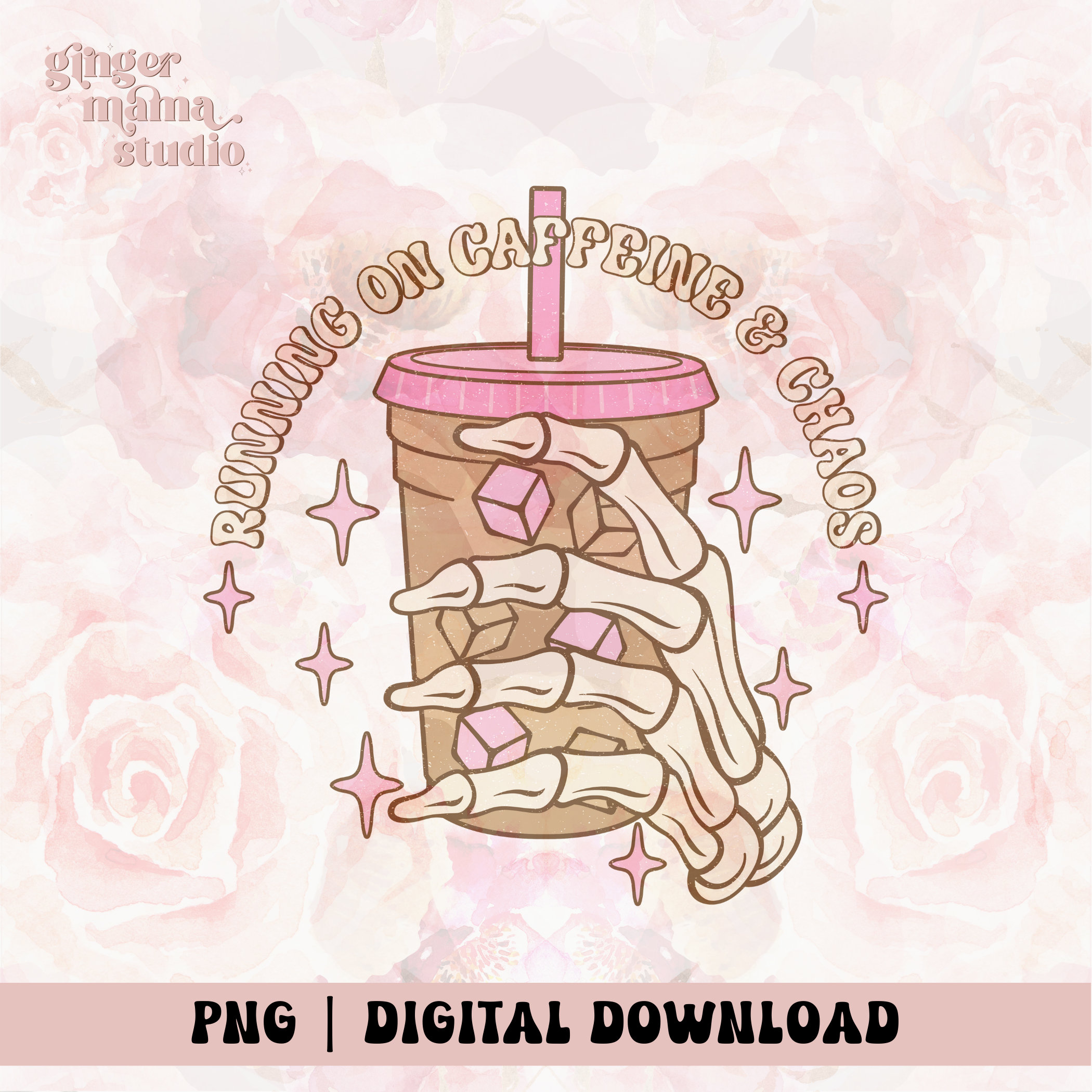 Running on Caffeine & Chaos Skeleton Retro Png, Iced Coffee Addict ...