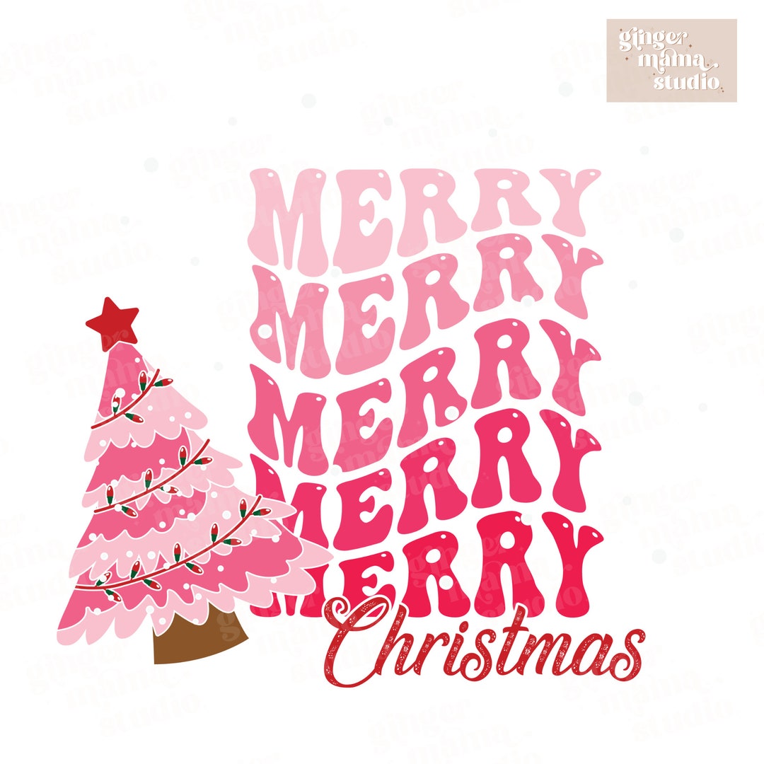 Merry Christmas Png, Pink Christmas Png, Retro Christmas Png, Merry ...