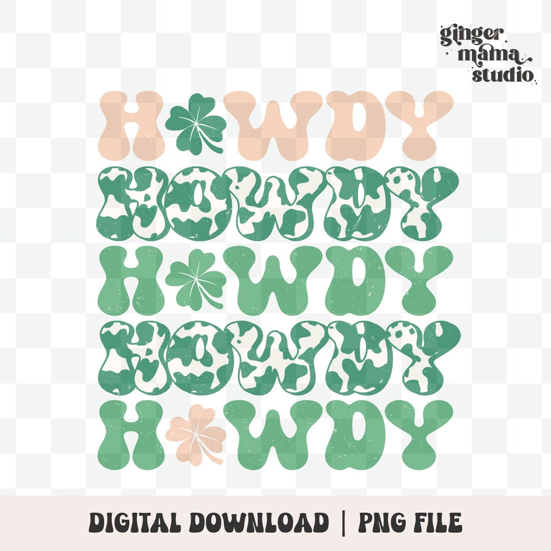 Howdy Western Retro Png, St Patricks Day, Green Shamrock Png, Clover ...