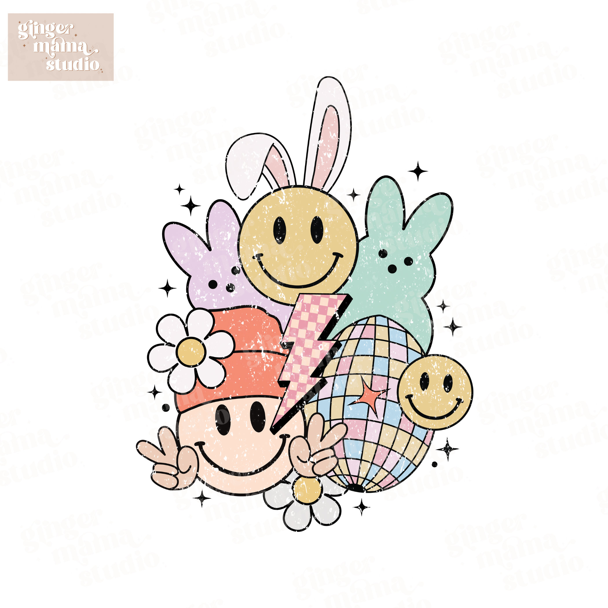 Groovy Easter Smash Smiley Png, Bunny Png, Easter Egg, Groovy Easter ...