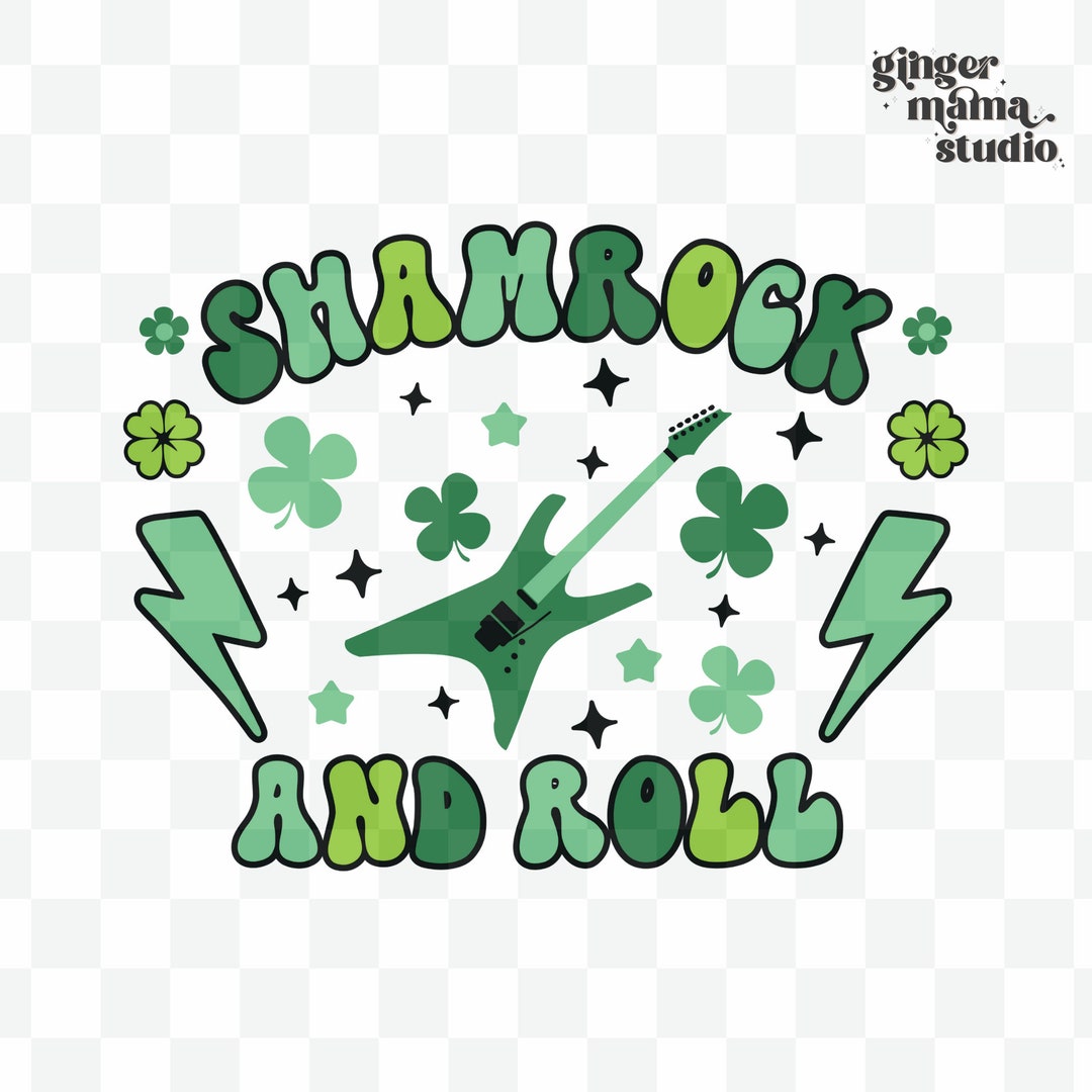 Shamrock and Roll Guitar Png, Retro Shamrock Png, Shamrock N Roll, Rock ...