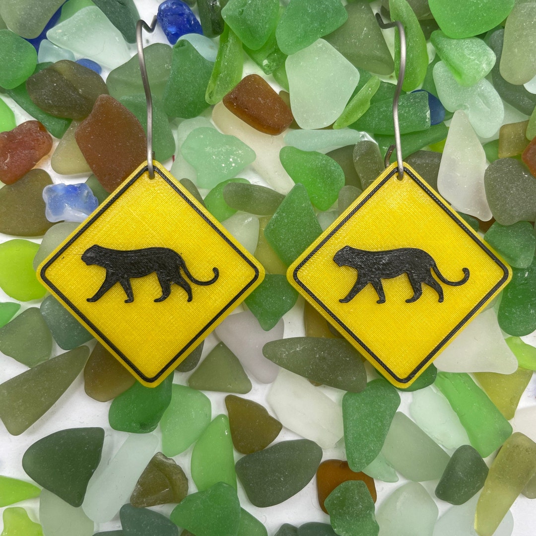 Cougar Crossing Sign Drop Earrings Fun Animal Warning - Etsy