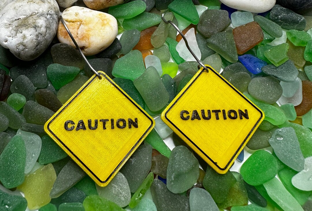 Caution Sign Drop Earrings • Modern Trendy Jewelry for Her • Fun ...