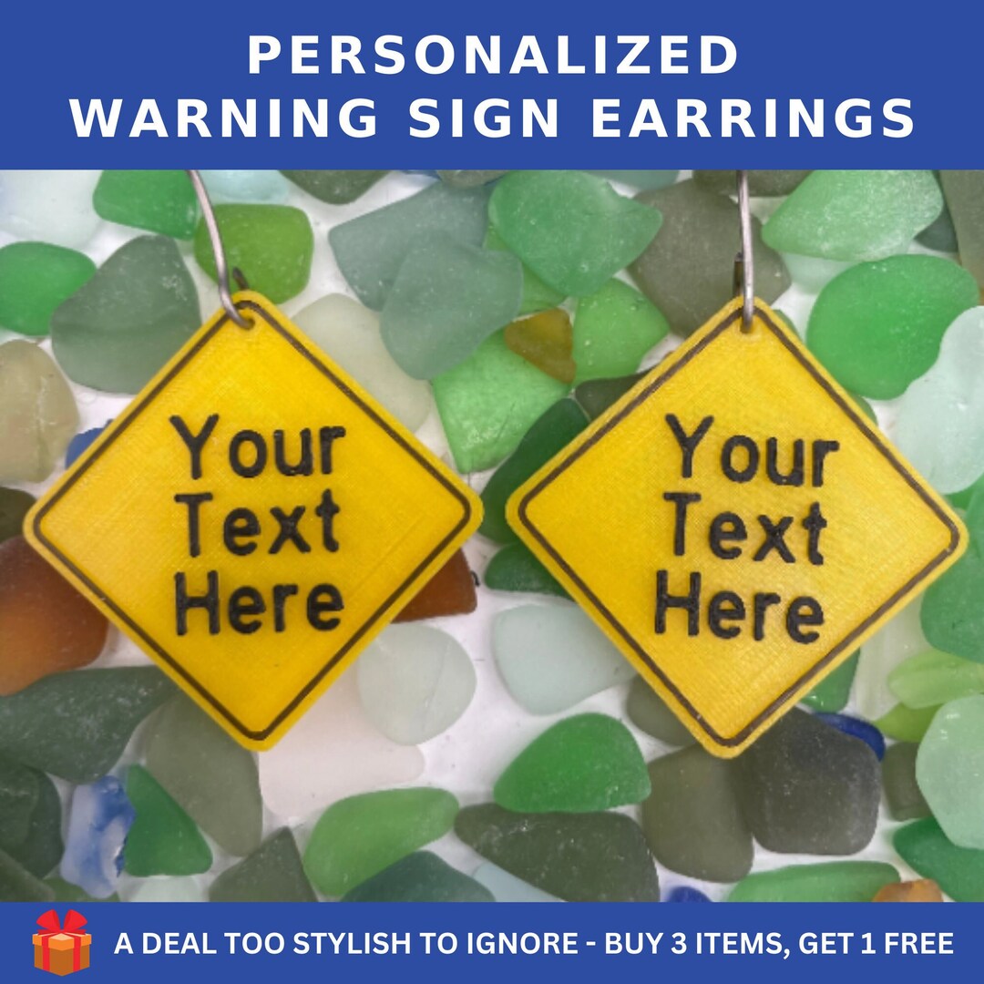 Personalized Warning Sign Dangle Earrings • Customized Minimalist ...