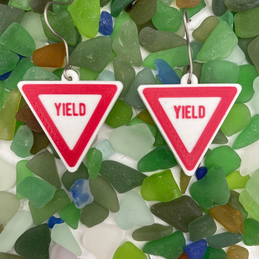 Yield Sign Drop Earrings • Unique Novelty Road Sign Jewelry • Humorous ...