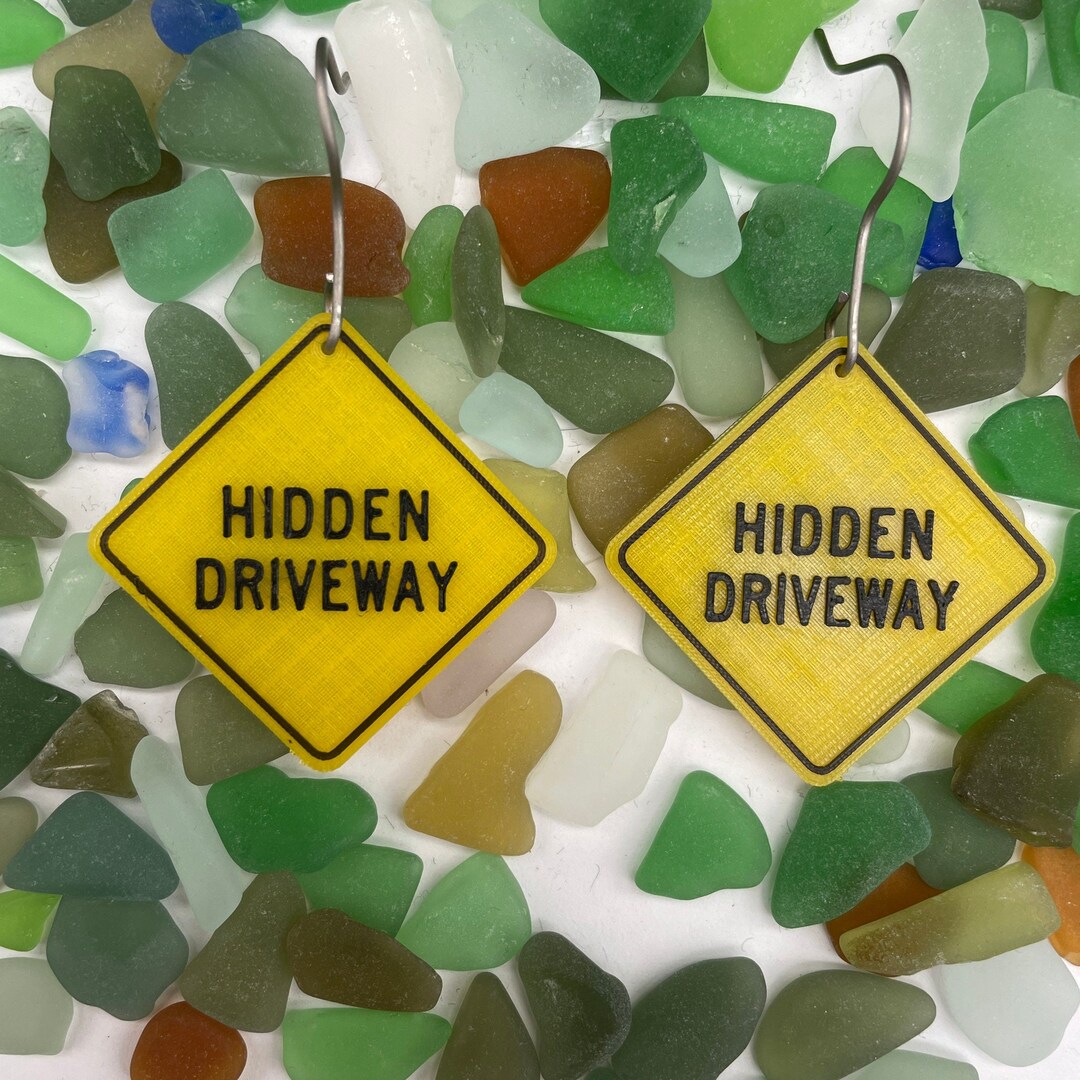 Hidden Driveway Warning Sign Dangle Earrings Fun Novelty Road Sign Drop ...