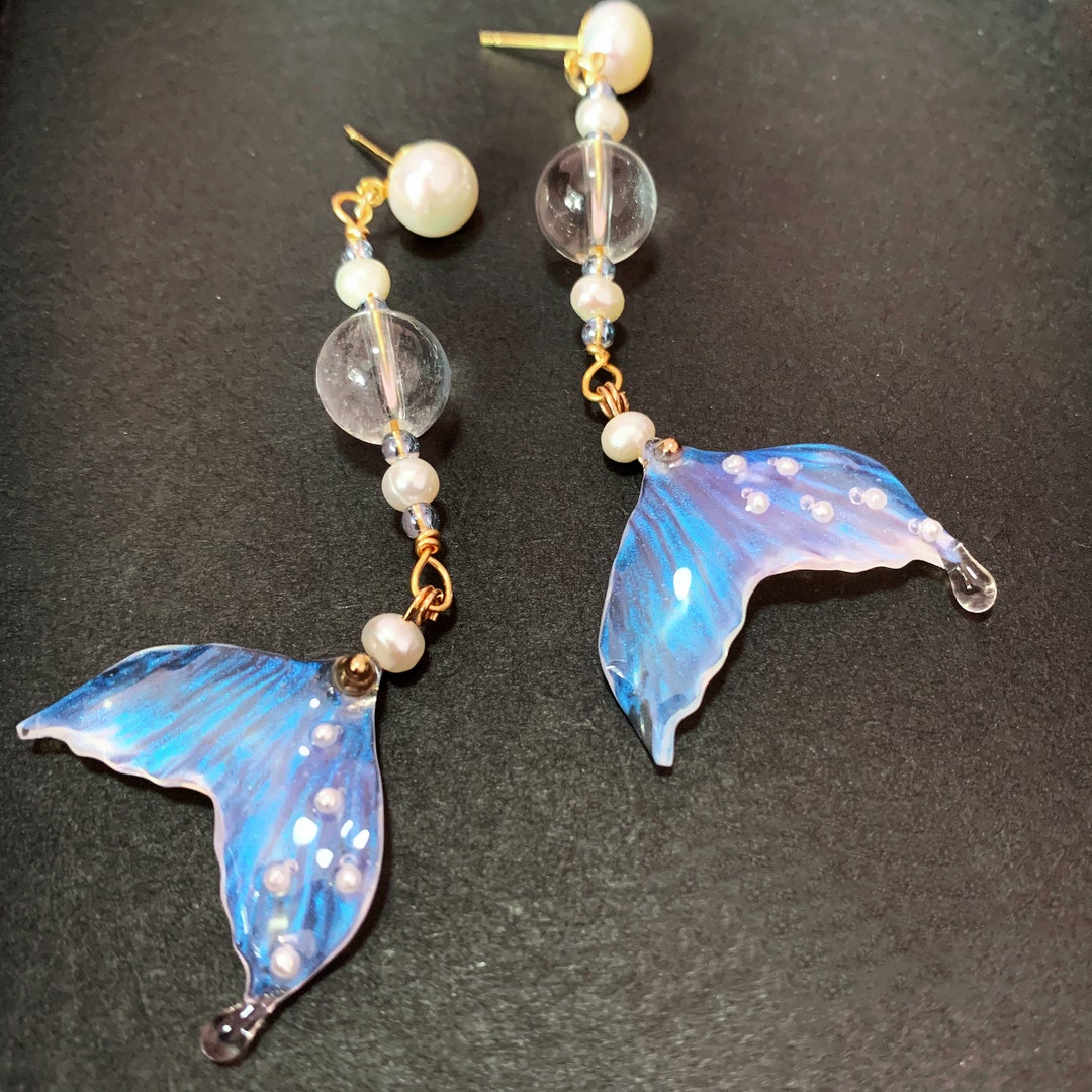 Long Pearl Crystal Fishtail Earrings Mermaid Tail Earrings - Etsy