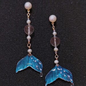 Long Pearl Crystal Fishtail Earrings Mermaid Tail Earrings - Etsy