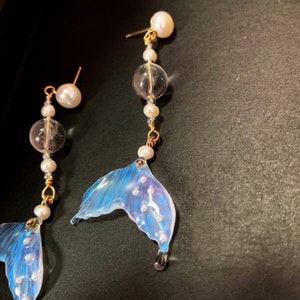 Long Pearl Crystal Fishtail Earrings Mermaid Tail Earrings - Etsy