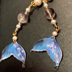 Long Pearl Crystal Fishtail Earrings Mermaid Tail Earrings - Etsy