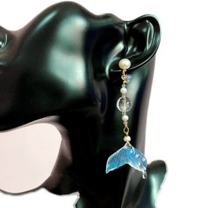 Long Pearl Crystal Fishtail Earrings Mermaid Tail Earrings - Etsy