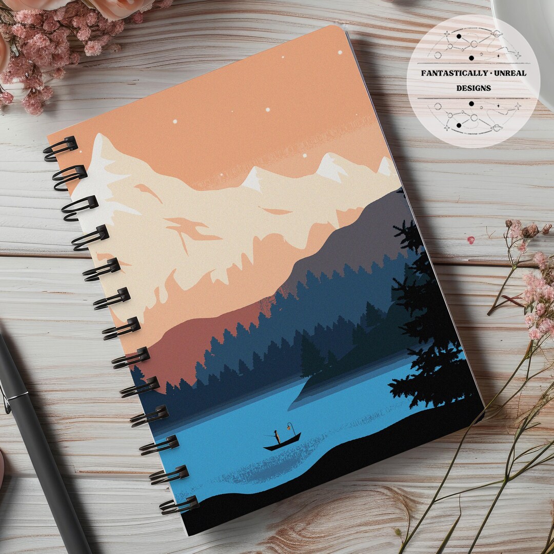 16 Bit Landscape Lined Notebook 01 Hardcover Journal, Spiral Bound ...